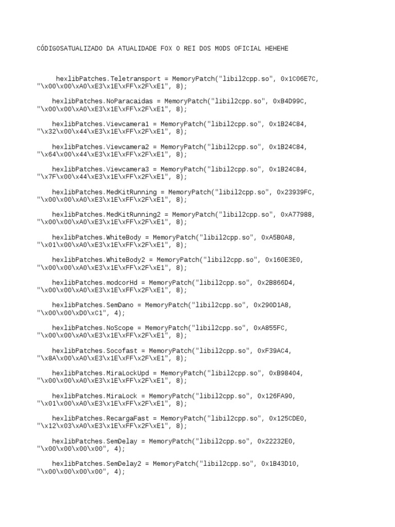 Códigos para Mod Menu | PDF | Notation | Encodings