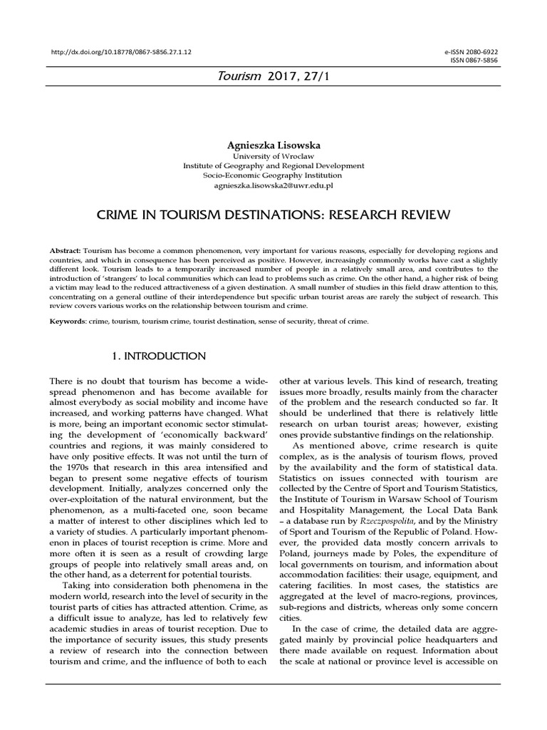 Crime in Tourism Destinations: Research Review | PDF | Crimes | Crime ...