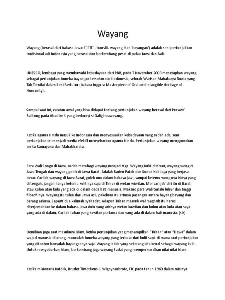 Sejarah dan Jenis-Jenis Wayang | PDF