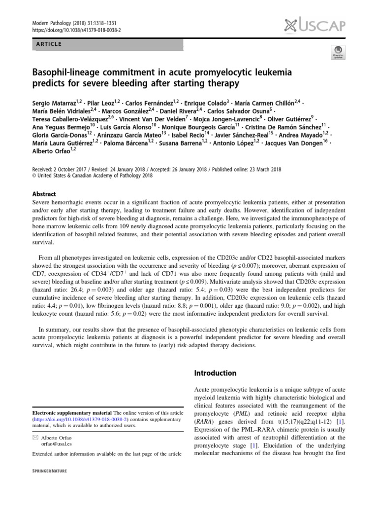 Basophil-Lineage Commitment in Acute Promyelocytic Leukemia Predicts ...