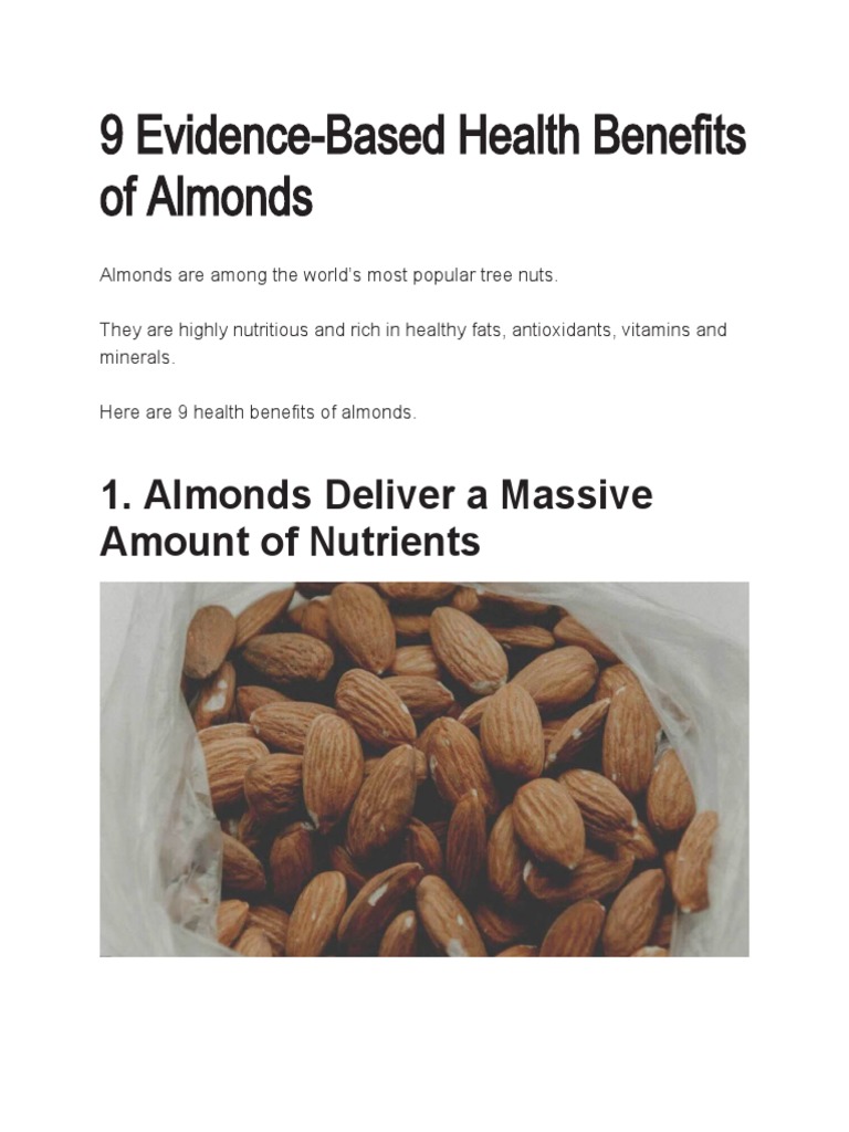 9 Evidence-Based Health Benefits of Almonds | PDF | Almond | Antioxidant