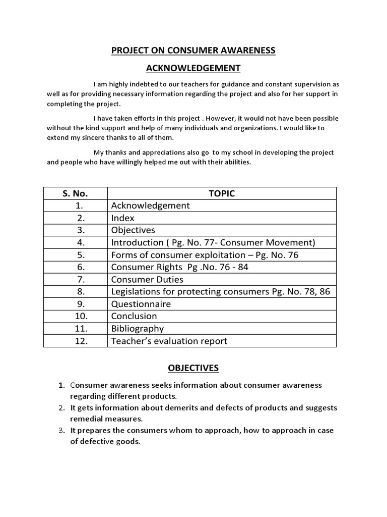 Acknowledgement for Consumer Awareness Project | PDF | Consumer ...