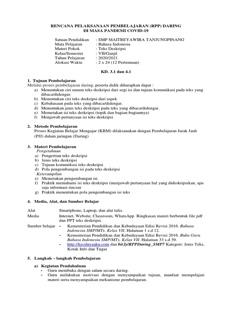 RPP Daring Semester 1 | PDF