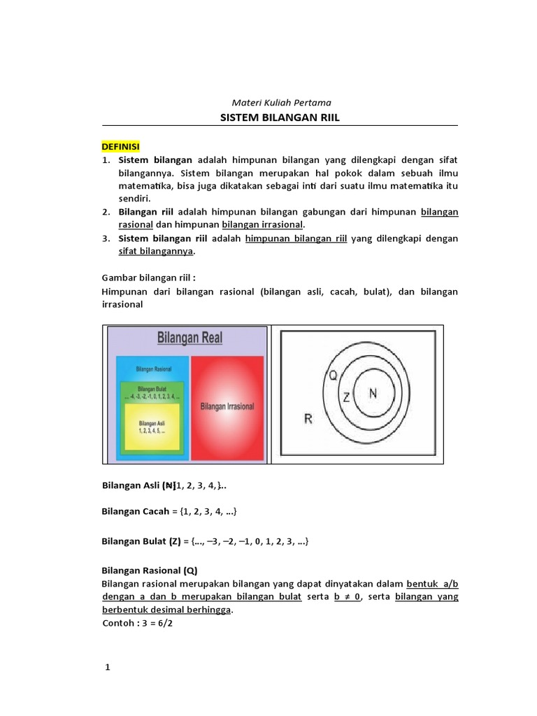 Kuliah (1) Sistem Bilangan Riil Dan Himpunan | PDF
