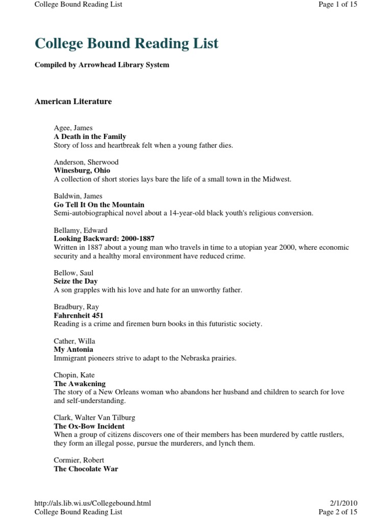 College Bound Reading List Overview | PDF | Emily Dickinson | Poetry