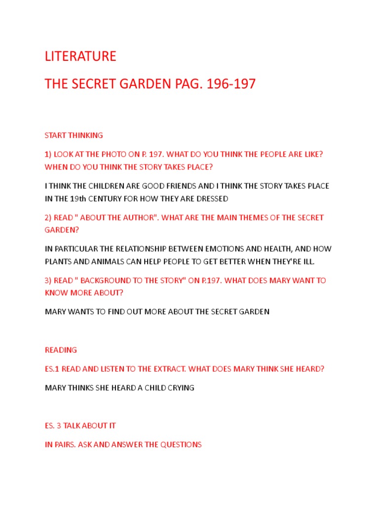 INGLESE PAG. 196-197 Language For Life | PDF | The Secret Garden ...