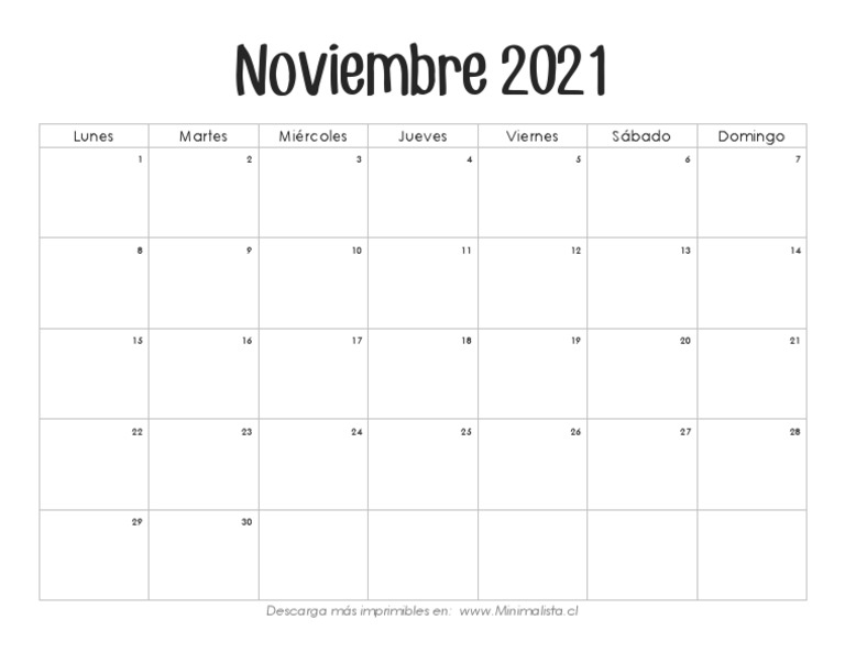 Calendario Imprimible Noviembre 2021 | PDF