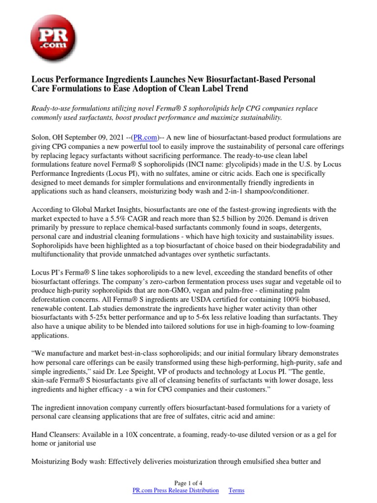 Locus Performance Ingredients Launches New Biosurfactant-Based Personal Care Formulations To ...