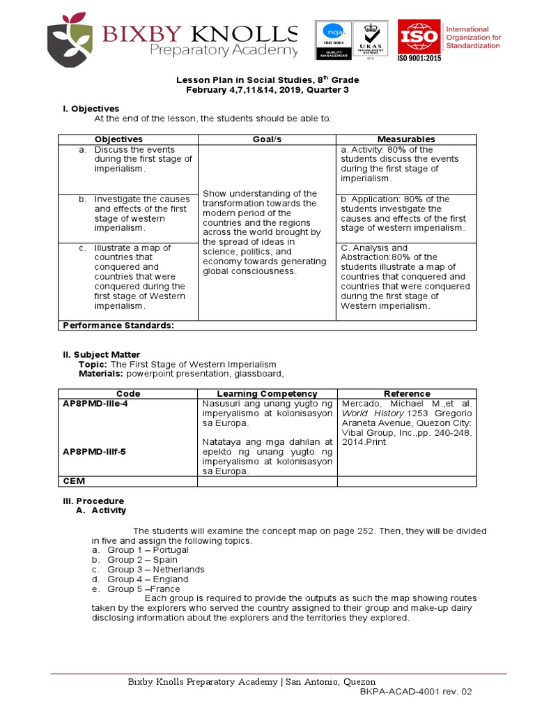 8th Grade Lesson: Western Imperialism | PDF | Imperialism | Cognition