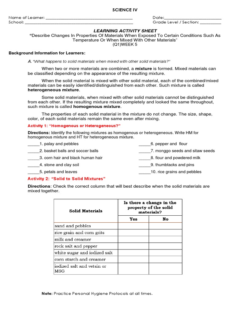 Science 4 Quarter 1 Week 5 | PDF | Liquids | Mixture