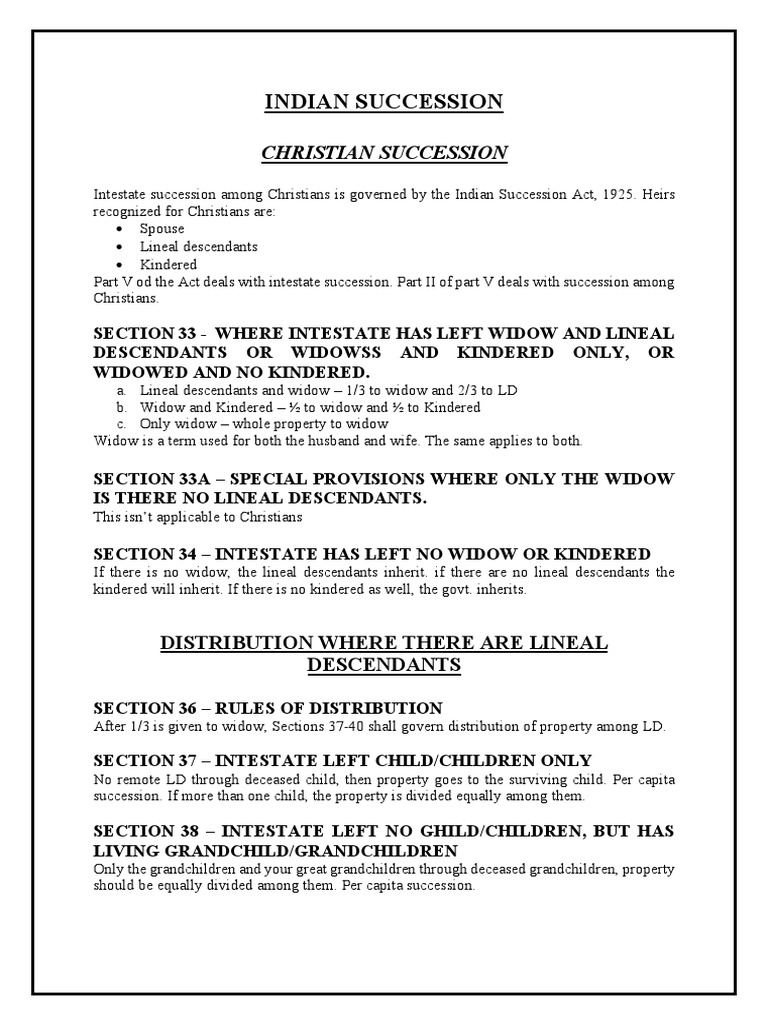 Indian Succession Act | PDF | Intestacy | Will And Testament