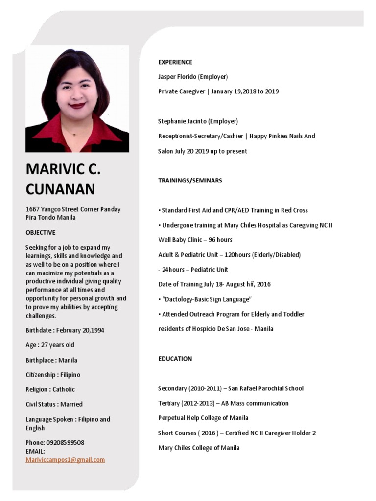 Marivic C. Cunanan: Experience | PDF | Social Science