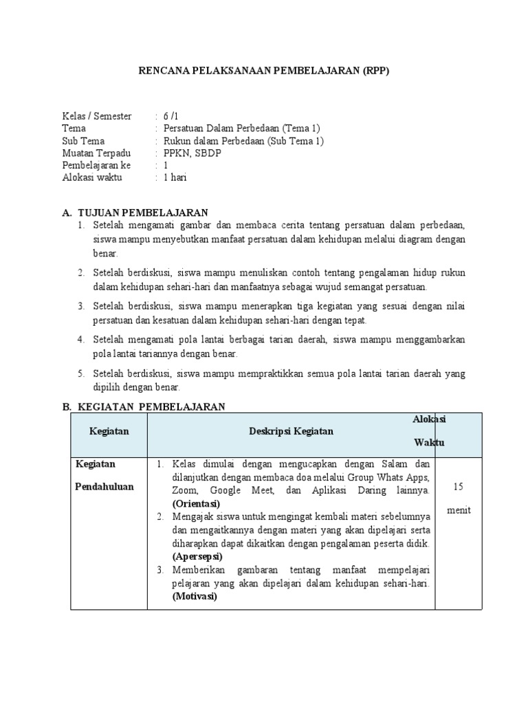 RPP Kelas 6 Tema 2 Subtema 1 | PDF