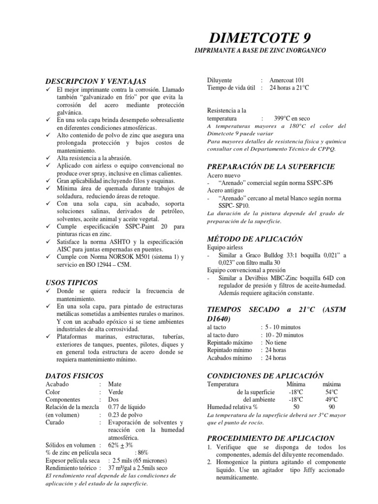 Dimetcote 9 | Descargar gratis PDF | Pintar | Zinc