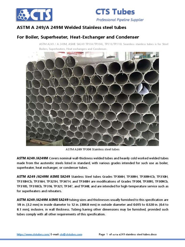 ASTM A249 Stainless Steel Tubes | PDF | Pipe (Fluid Conveyance ...