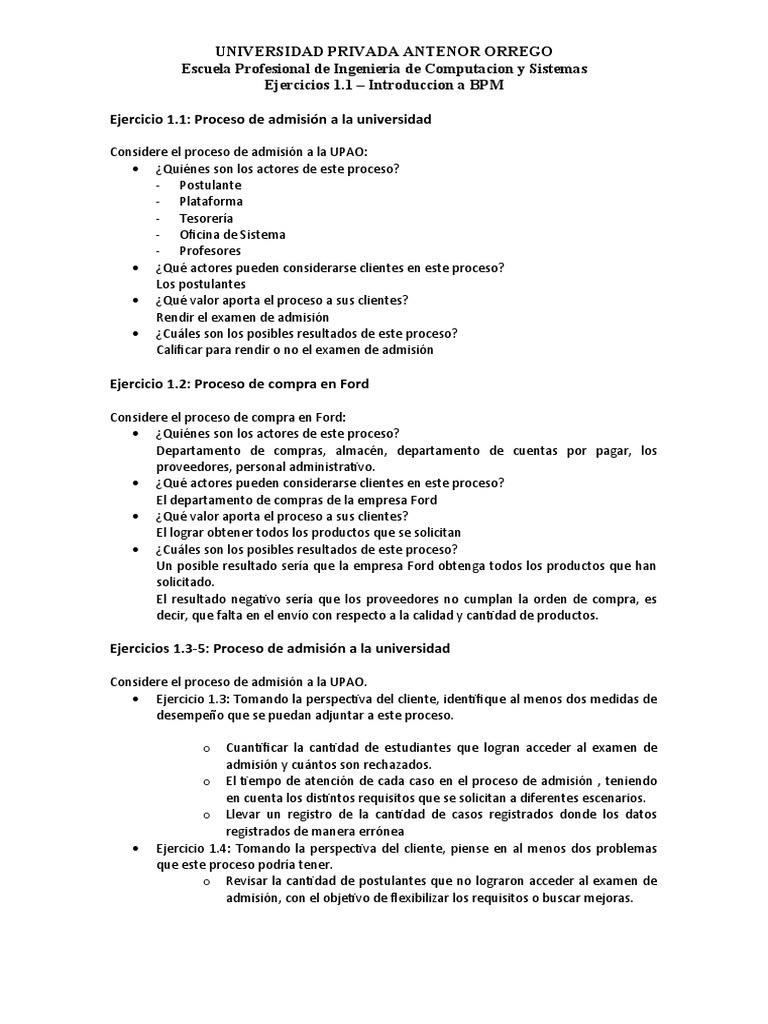 Ejercicios 1.1 Introduccion A BPM Tarea Grupal | PDF | Business | Economias