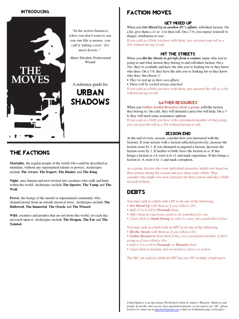 The Factions: A reference guide for Urban Shadows | PDF
