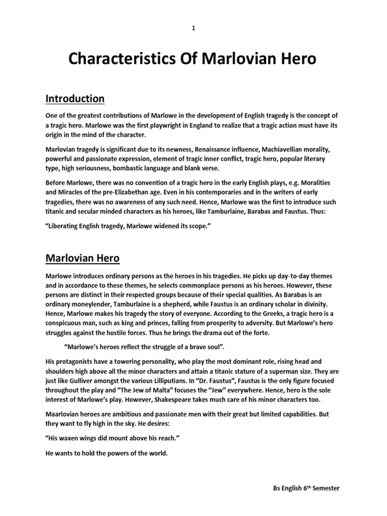 Characteristics of Marlovian Hero | PDF | Tragedy | Christopher Marlowe