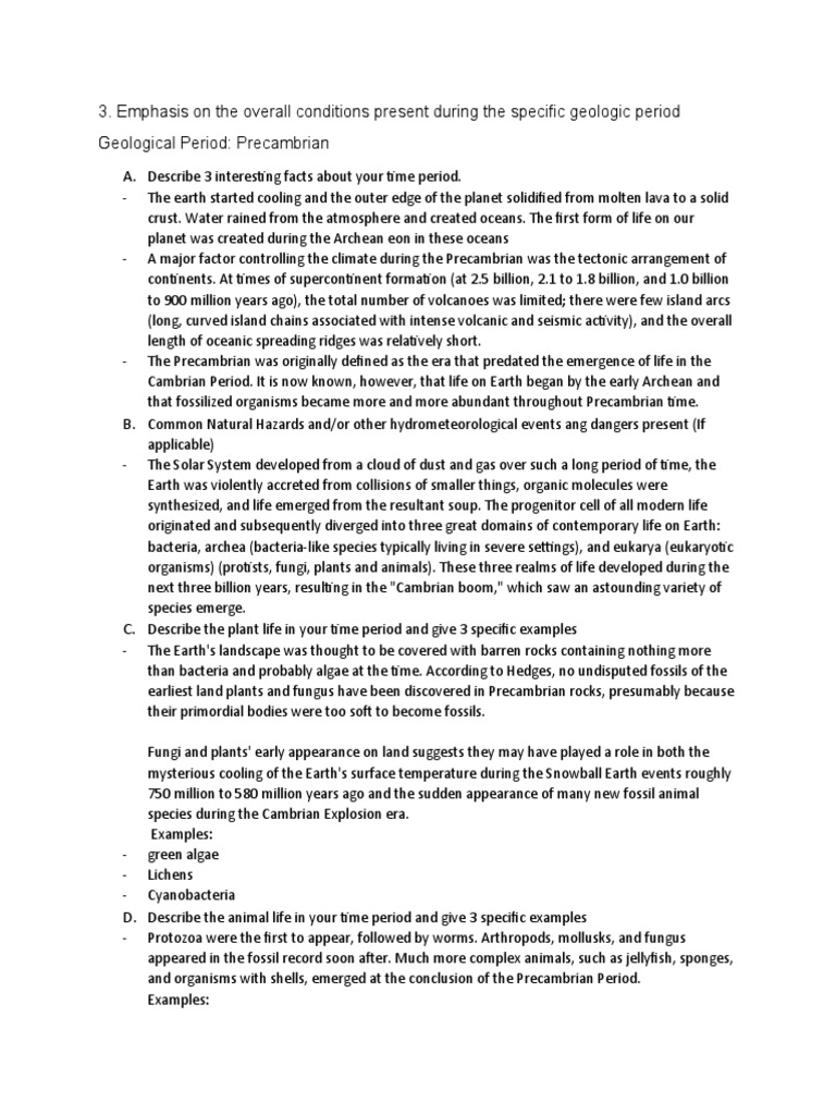 Emphasis On The Overall Conditions Present During The Specific Geologic ...