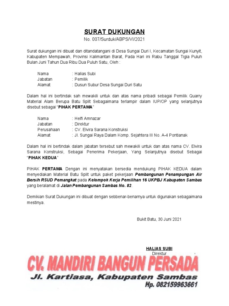 SURAT DUKUNGAN Quarry | PDF