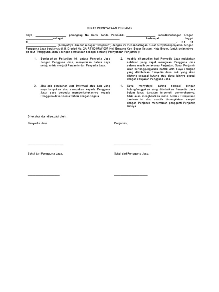 Surat Pernyataan Penjamin | PDF