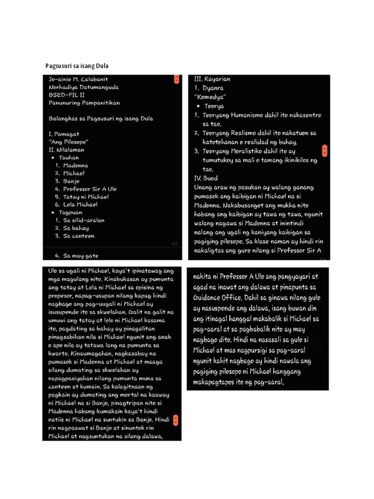 Pagsusuri Sa Isang Dula | PDF