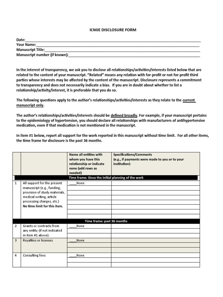 Icmje Disclosure Form | PDF | Royalty Payment | Business
