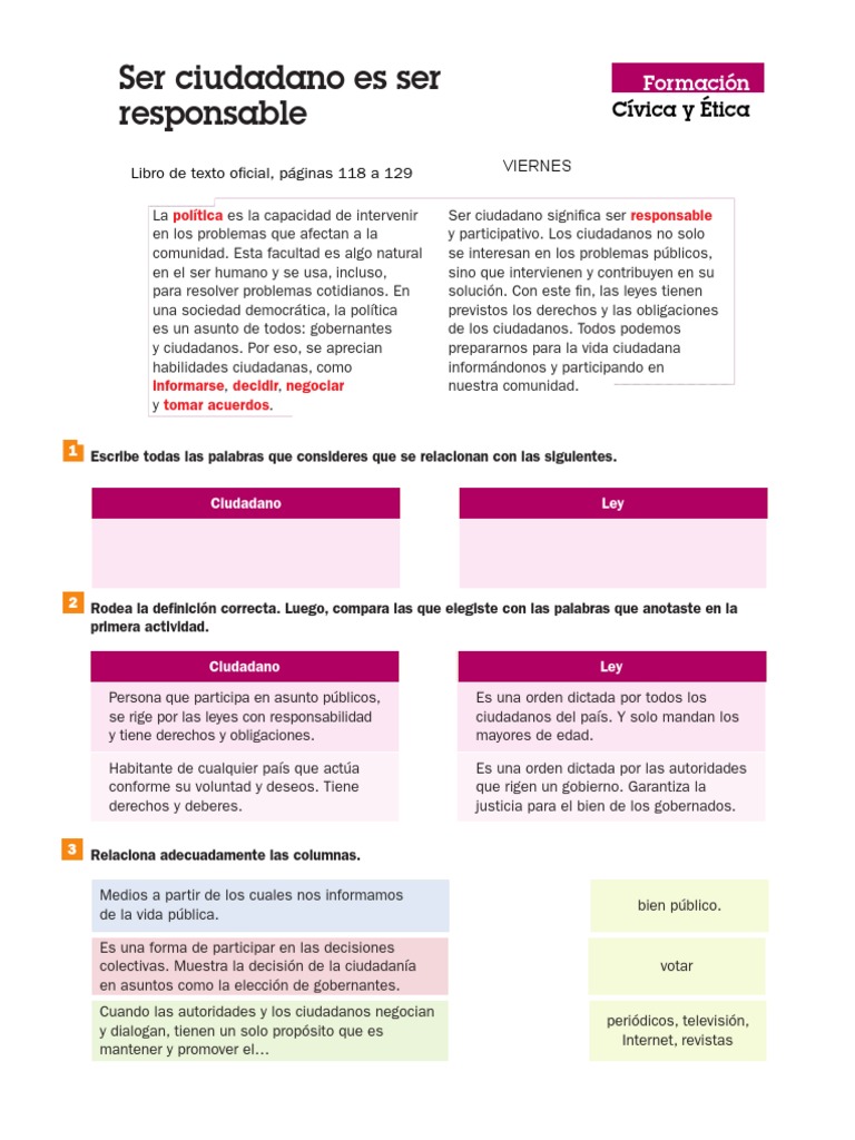 Ser Ciudadano Es Ser Responsable: Cívica y Ética | PDF | Democracia ...