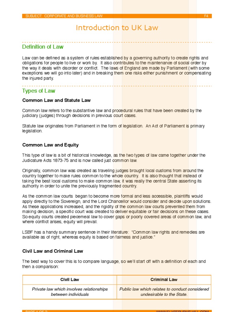Introduction To UK Law | PDF | Equity (Law) | Common Law