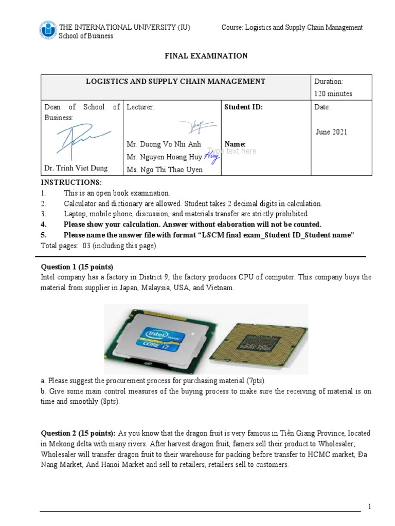Final Exam Signed - Logistics Supply Chain Management - BA - Semester 2 ...