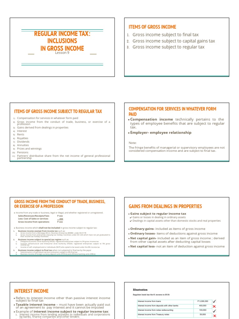 Regular Income Tax: Inclusions in Gross Income | PDF | Gross Income | Lease
