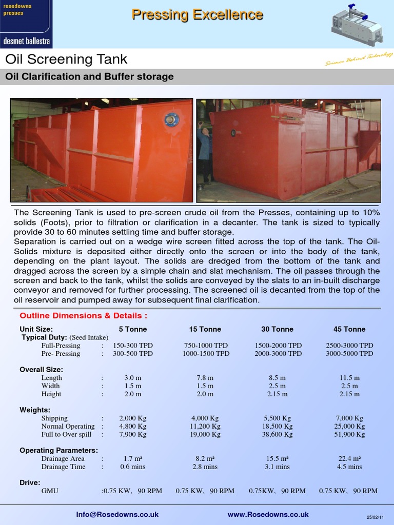 Oil Screening Tank: Oil Clarification and Buffer Storage | PDF ...