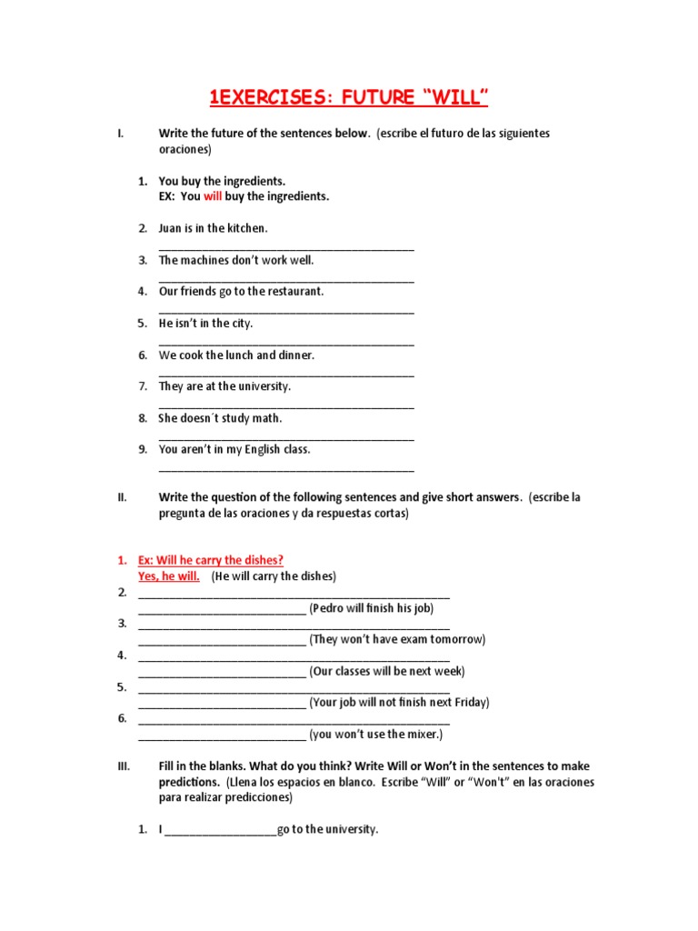 Exercises - Future "Will" | PDF