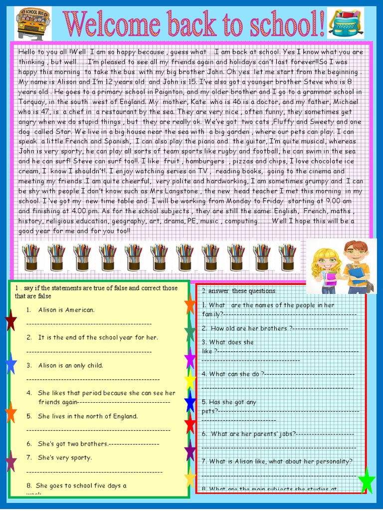 Back to School Reading Comprehension | PDF | Sports & Recreation