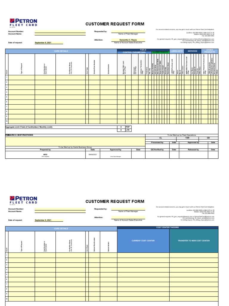 Customer Request Form: Name of Fleet Manager | PDF | Fuels