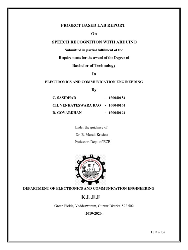 Project Based Lab Report On Speech Recognition With Arduino: K.L.E.F | PDF | Resistor | Computer ...