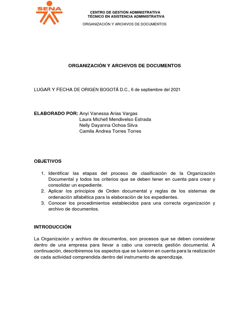 Informe Corto - Taller 3 Organización y Archivo de Documentos ...