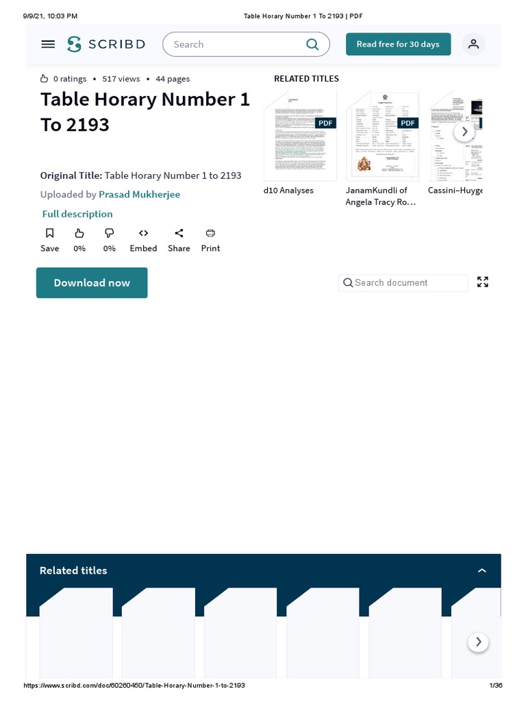 Table Horary Number 1 To 2193 - PDF | PDF | Planets | Hermeticism