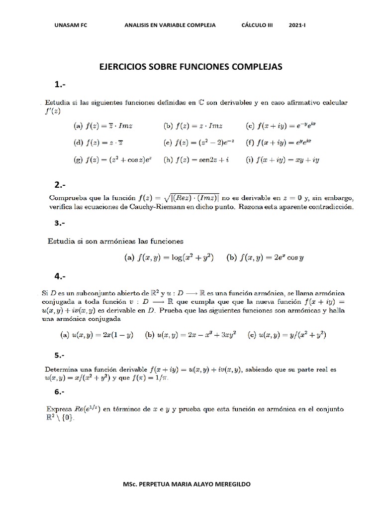 Ejercicios de Funciones Complejas | PDF