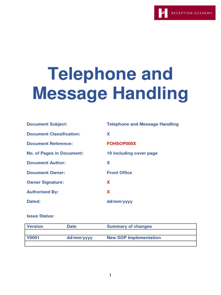 Sop Telephone Message Handling | PDF | Confidentiality | Communication
