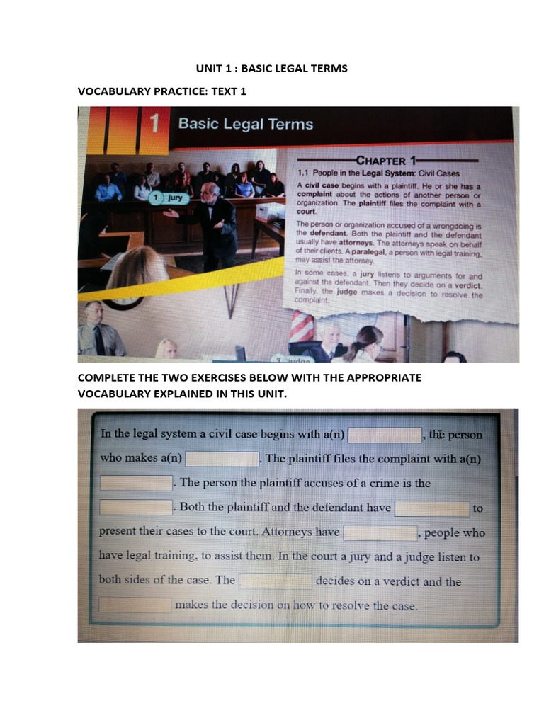 Unit 1: Basic Legal Terms Vocabulary Practice: Text 1 | PDF | Foreign ...