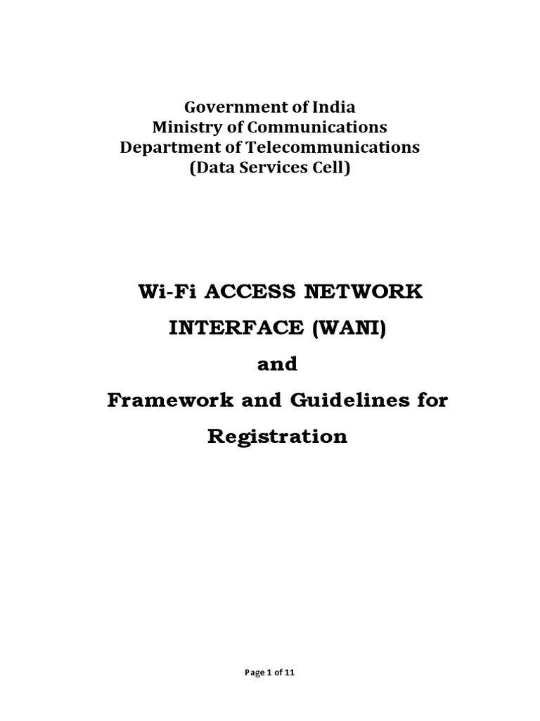 Wi-Fi Access Network Interface (Wani) and Framework and Guidelines For ...