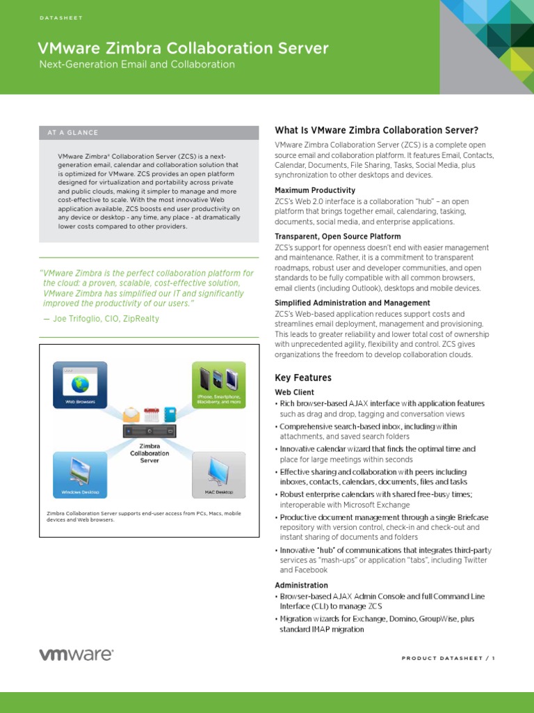 Zimbra Collaboration Server Data Sheet | PDF | Art | Computers