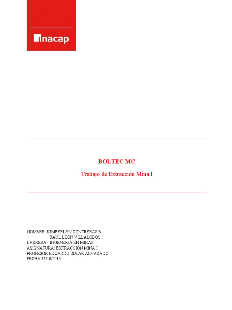 Trabajo Extraccion Mina 1 BOLTEC MC | PDF | Ingeniería mecánica