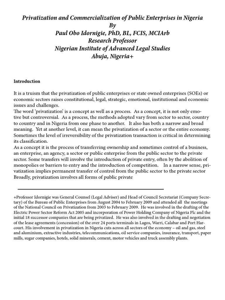 Privatization and Commercialization of Public Enterprises in Nigeria | PDF | Privatization | Nigeria