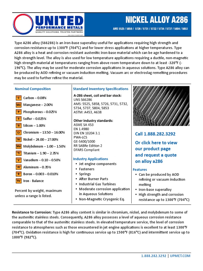 A286 (Ficha Tecnica) | PDF | Alloy | Corrosion