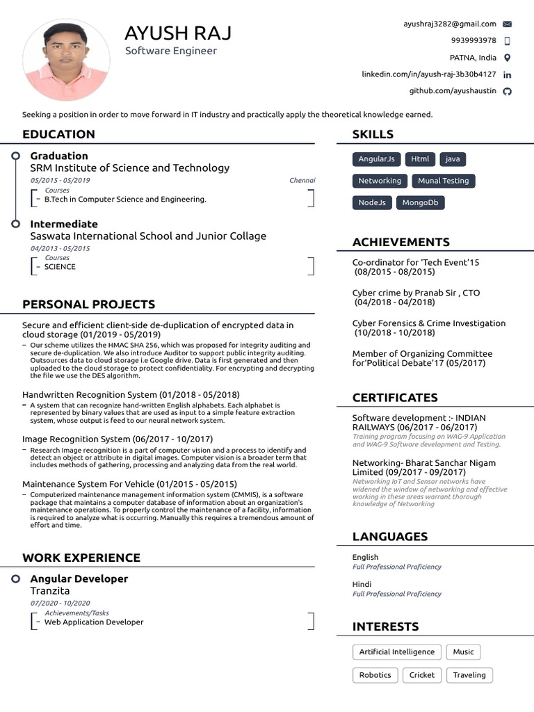 AYUSH's Resume (Copy) | PDF | Computer Vision | Software