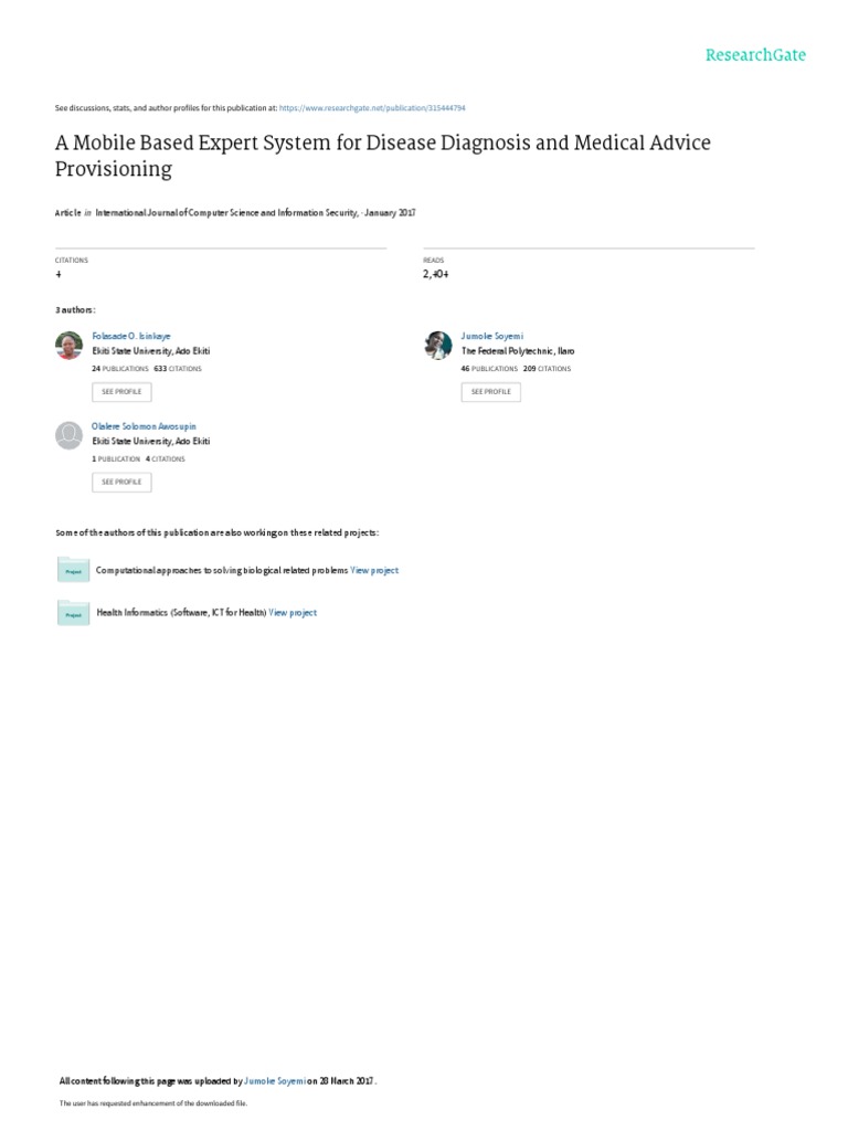 A Mobile Based Expert System For Disease | PDF | Medical Diagnosis ...
