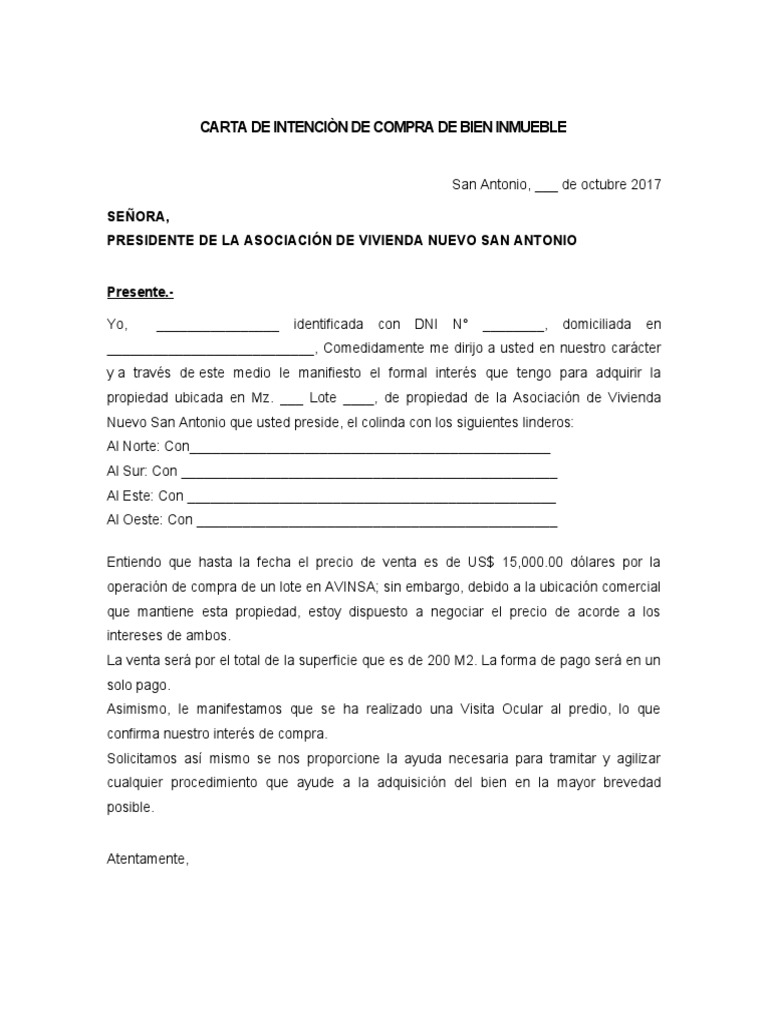 Carta de Intenciòn de Compra de Bien Inmueble | PDF