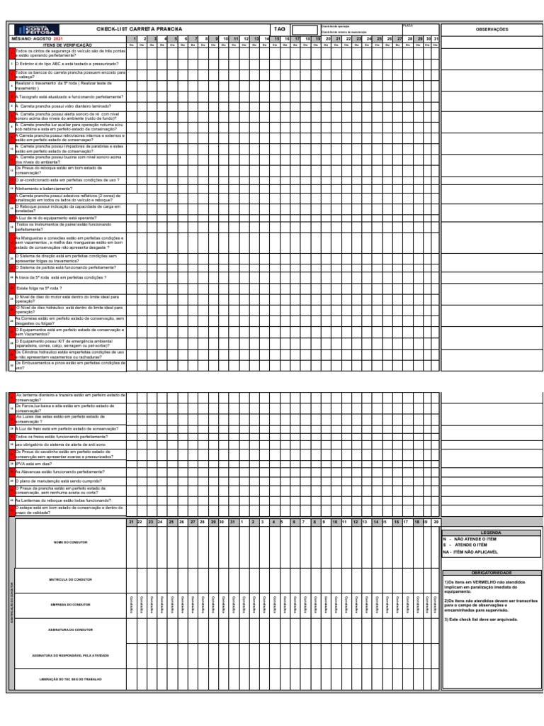Check-list Carreta Prancha | PDF | Veículos